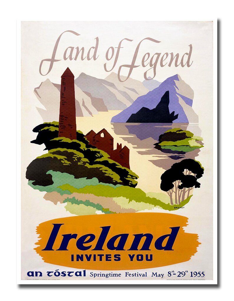 Vintage Ireland Poster Travel Print Irish Art Gift Hanging Wall Decor ...