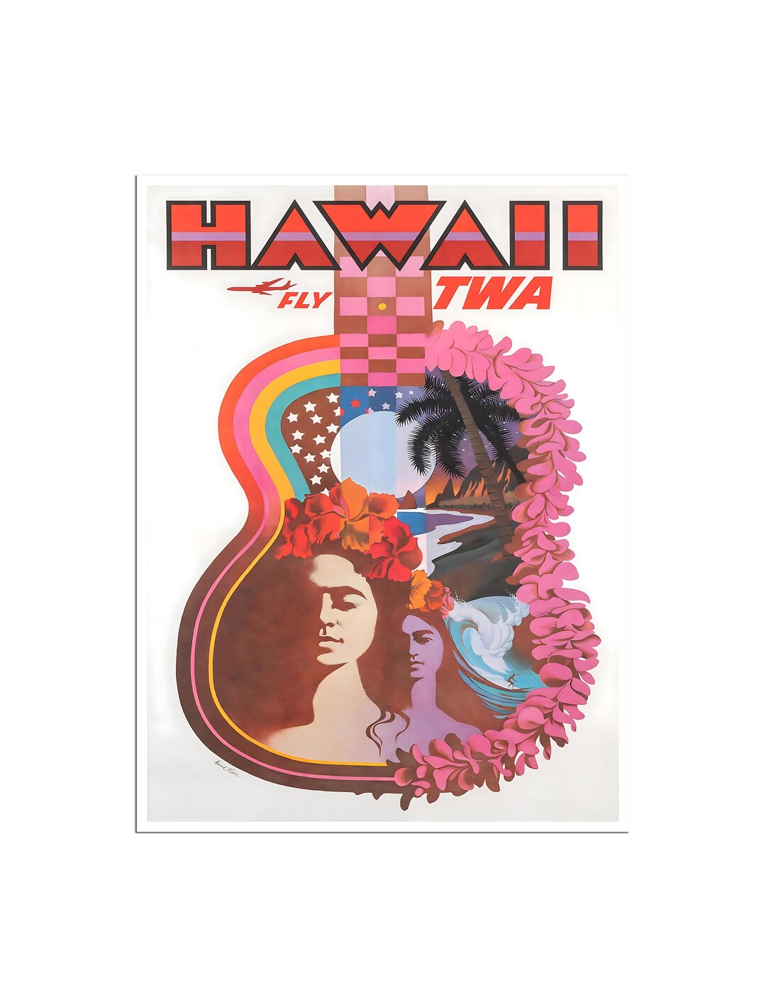 Hawaii Print TWA Travel Poster Hawaiian Gift Lei Art Xr1808a - Etsy