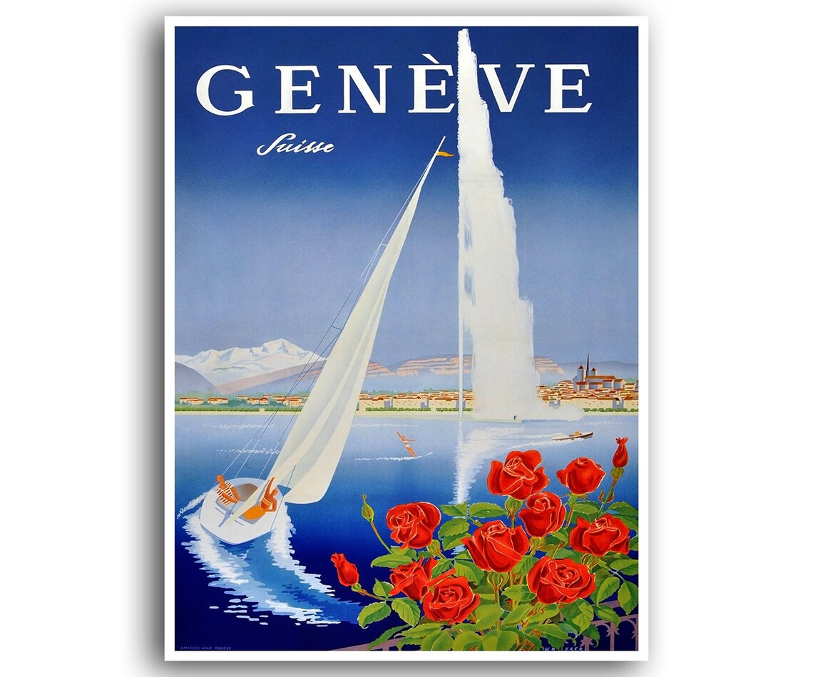 Geneva Switzerland Poster Travel Art Vintage Print Canvas - Etsy