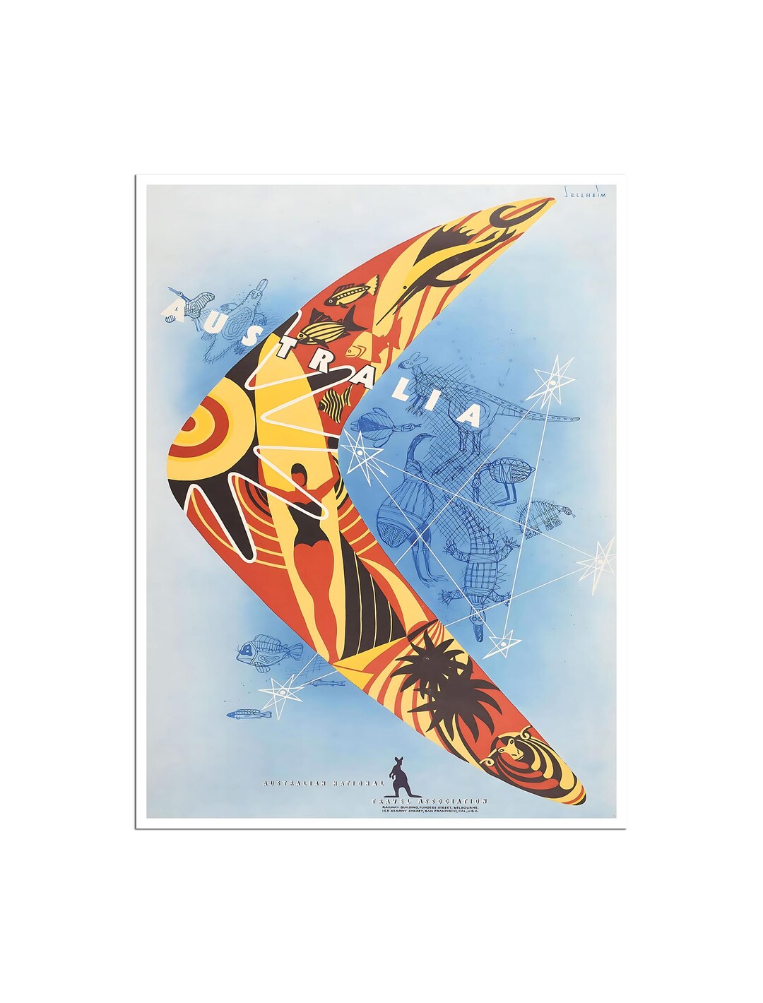Australia Travel Poster Australian Art Boomerang Print Xr4899 - Etsy