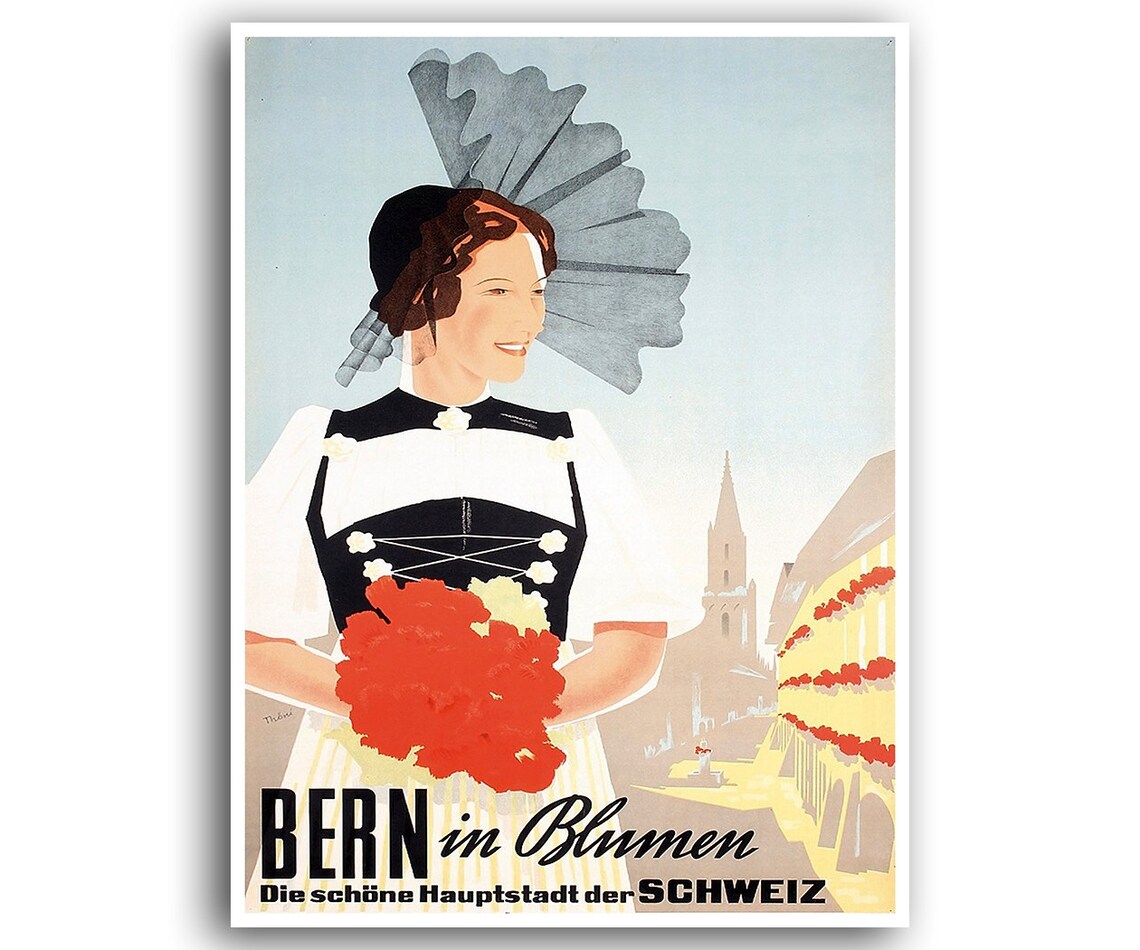 Bern Switzerland Travel Poster Swiss Vintage Art Canvas Print - Etsy Italia