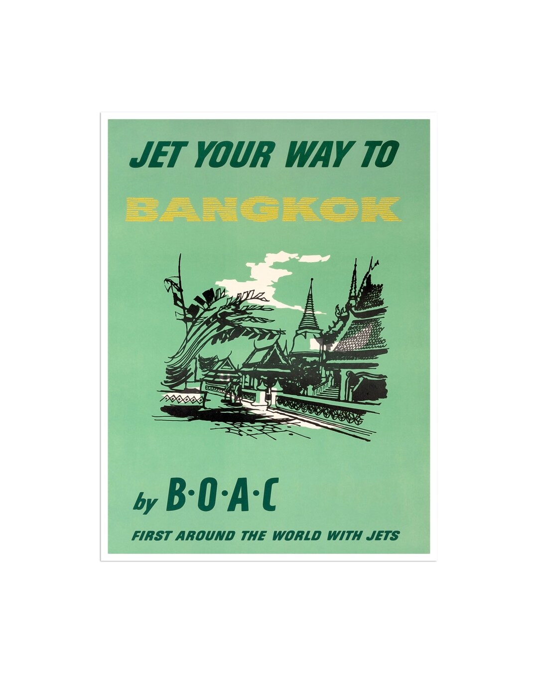 Bangkok Print Thailand Art BOAC Travel Poster Xr1949a - Etsy