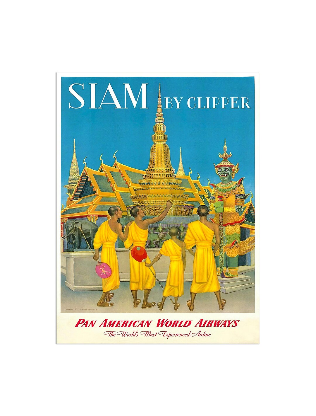 Siam Art Thailand Travel Poster Pan American Airlines Art Gift Xr583a ...