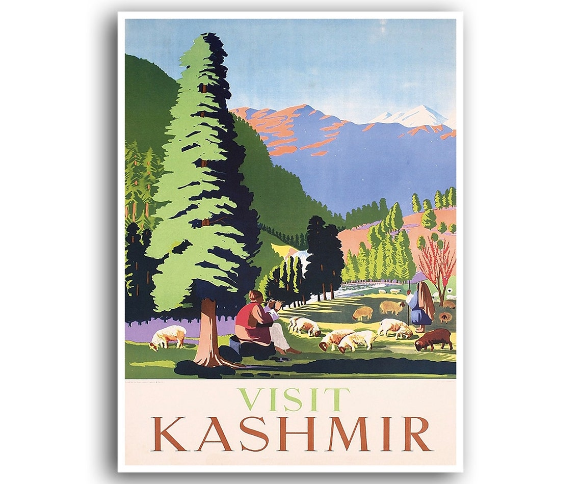 Kashmir India Travel Poster Vintage Art Canvas Print Hanging Retro Wall ...