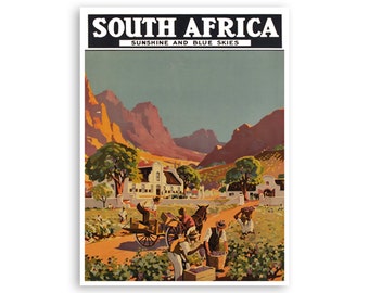 South Africa Poster Vintage Travel Art Retro Home Decor Print - Etsy