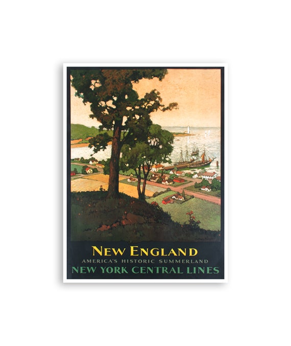New England Poster Travel Art Canvas Print America Wall Decor - Etsy