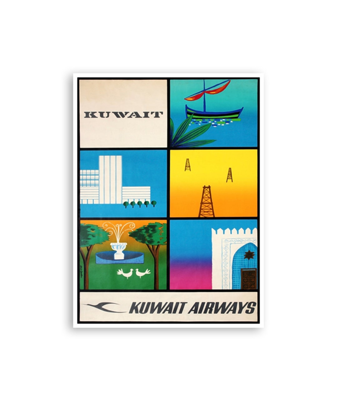 Kuwait Art Kuwait Airways Travel Poster Vintage Print Xr2221a - Etsy