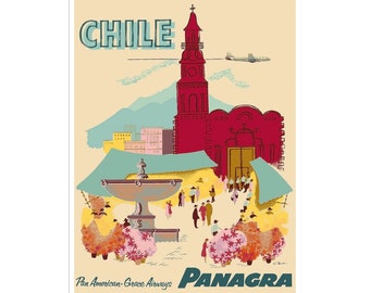 Vintage Art Chile Travel Poster Print Canvas Hanging Wall | Etsy