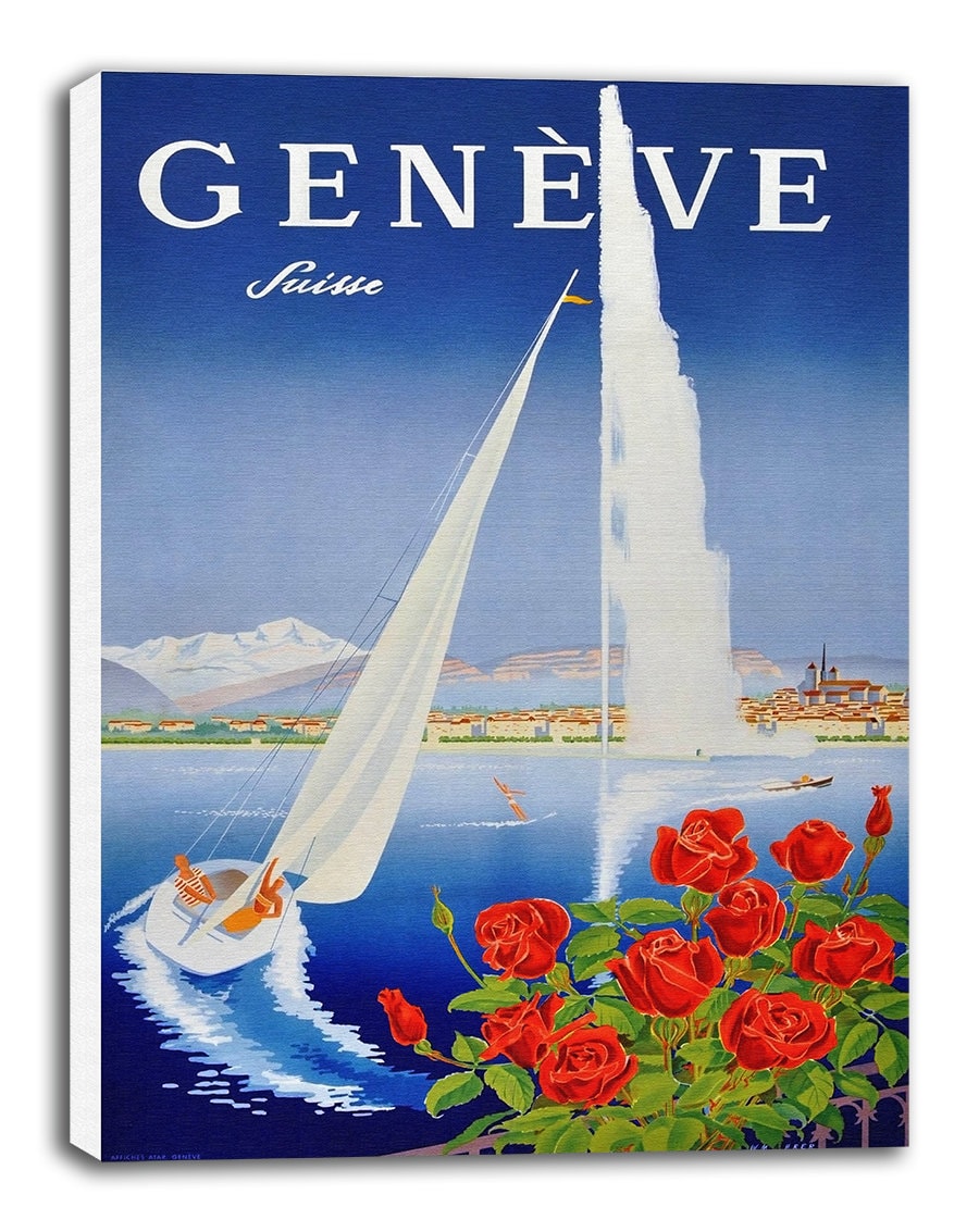 Geneva Switzerland Poster Travel Art Vintage Print Canvas - Etsy