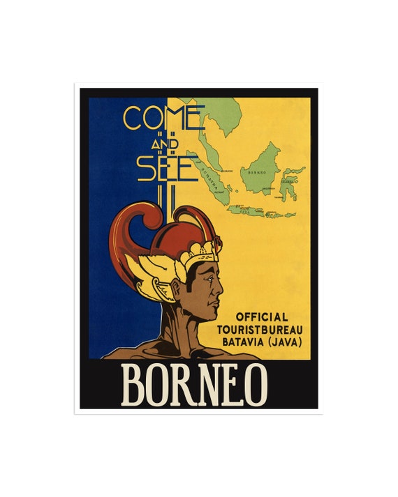 Borneo Poster Java Travel Art Vintage Print Canvas Hanging | Etsy