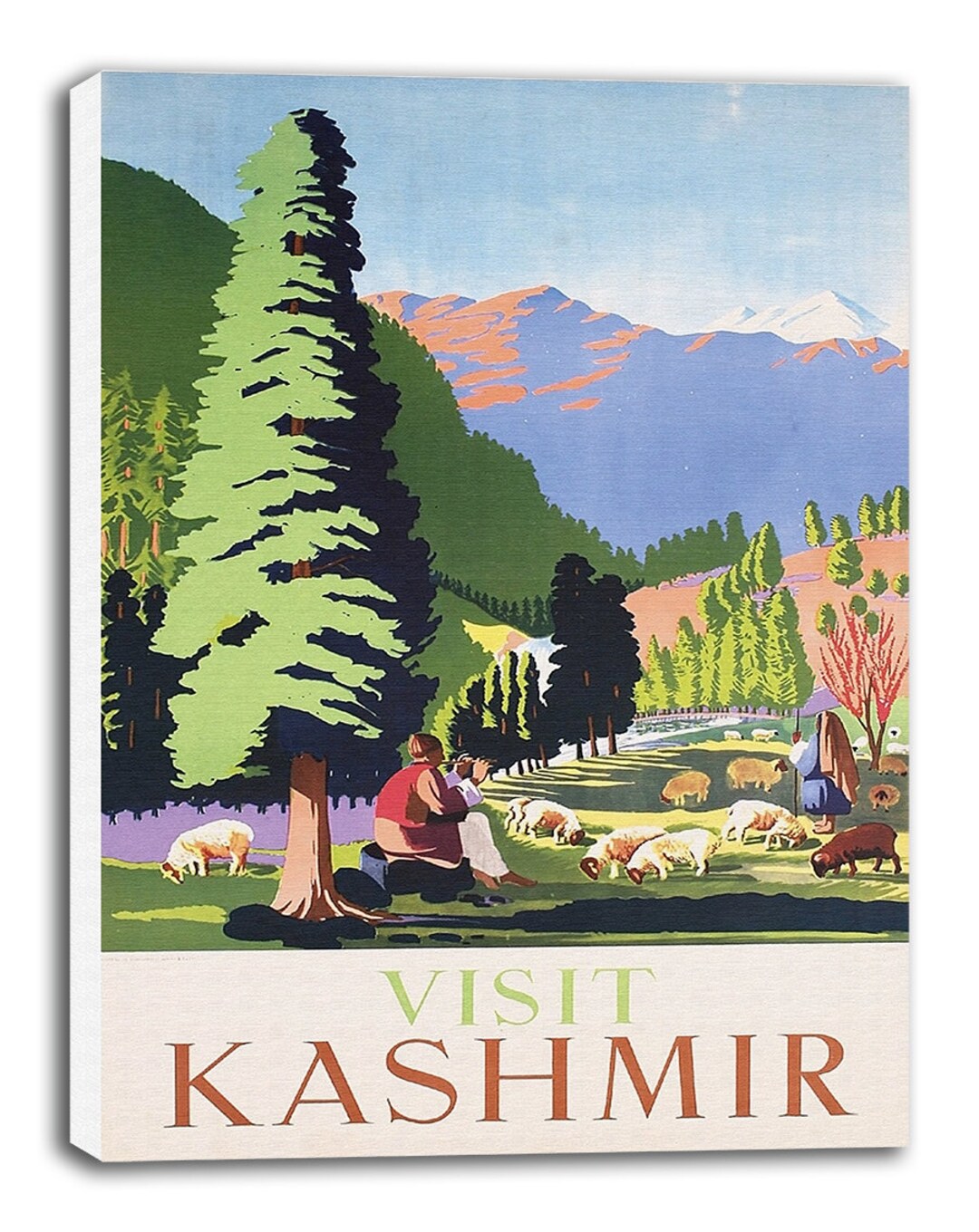 Kashmir India Travel Poster Vintage Art Canvas Print Hanging Retro Wall ...