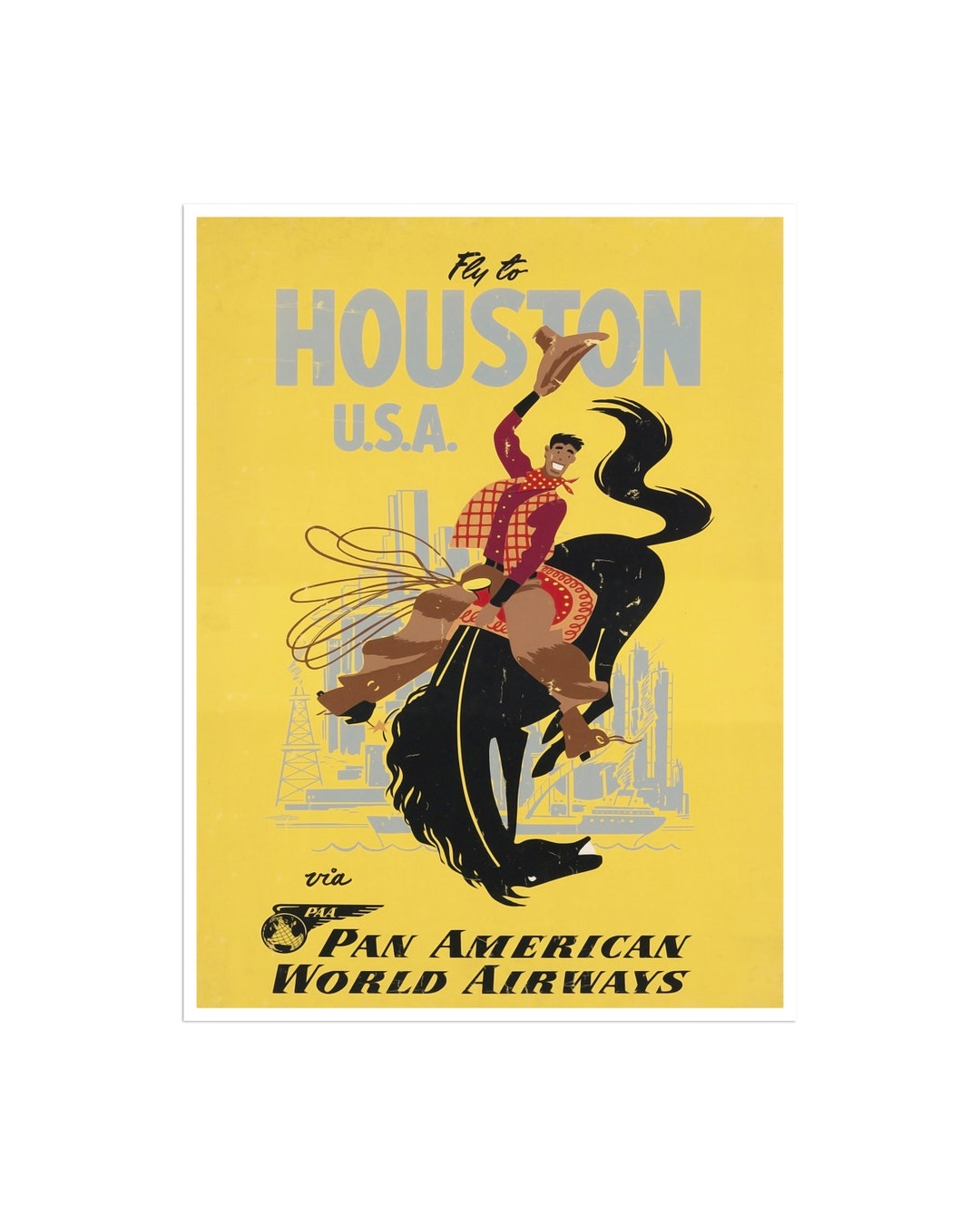Houston Texas Travel Poster Vintage Home Decor Print Retro Xr1608 - Etsy