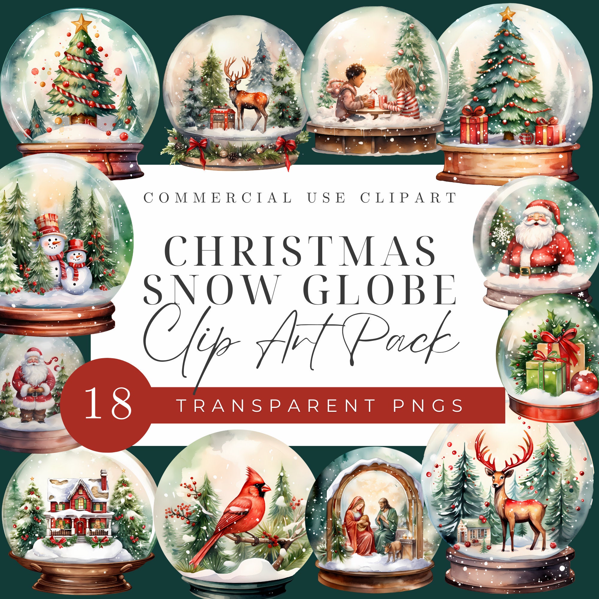 Christmas Snow Globe Clipart Set, Transparent Pngs, Clipart for ...