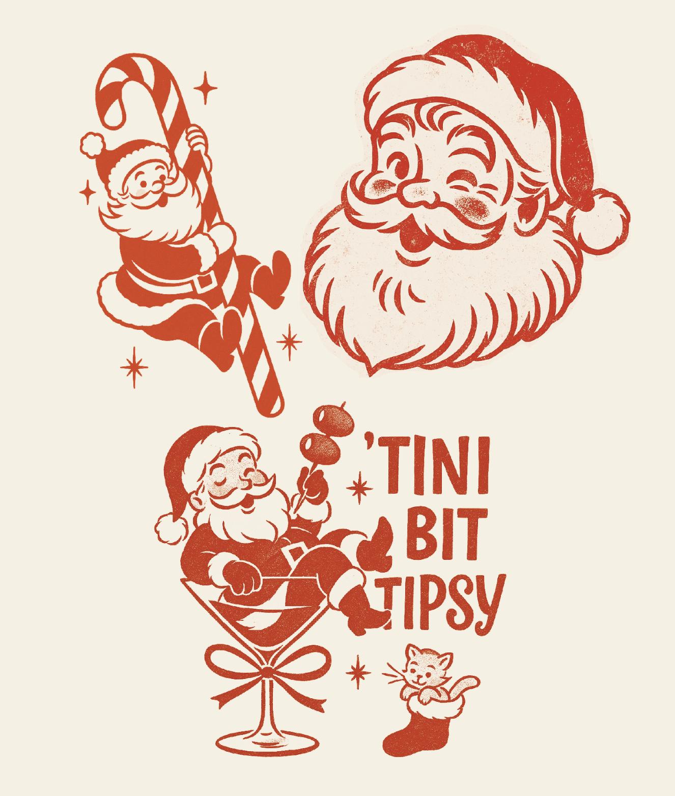 Vintage Retro Christmas Santa Bundle Reindeer Winter Holiday Design ...