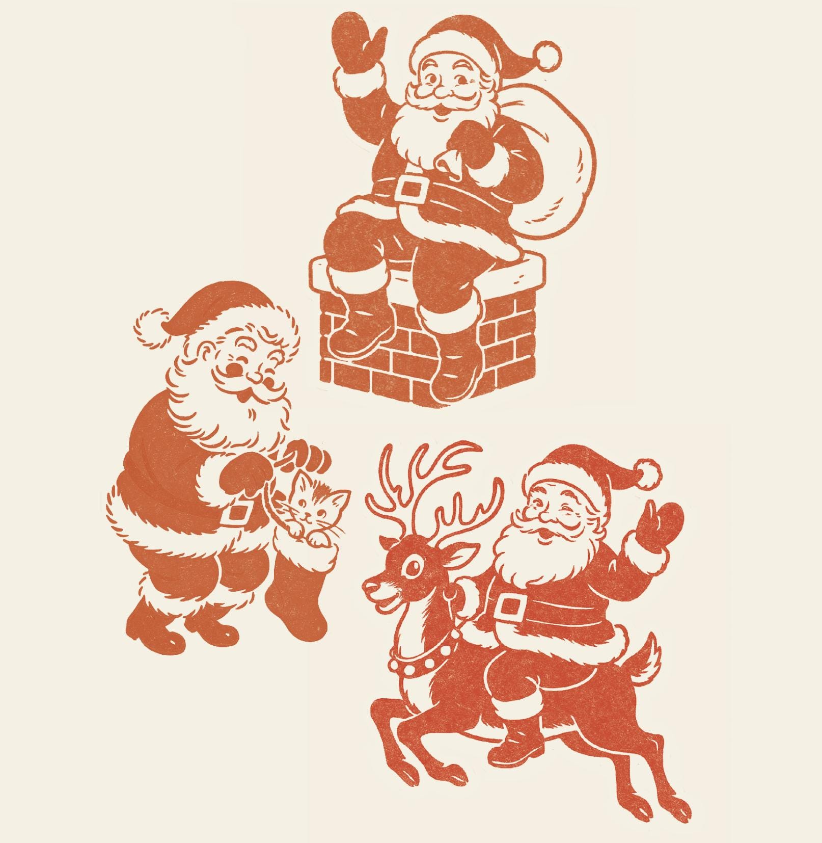 Vintage Retro Christmas Santa Bundle Reindeer Winter Holiday Design ...