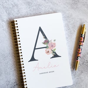 Address Book With Monogrammed Cover, Gold Spiral Notebook for Addresses ...