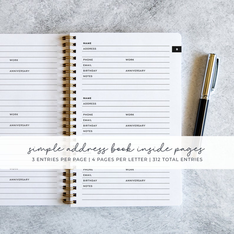 Minimalist Address Book With Personalized Cover and Gold - Etsy