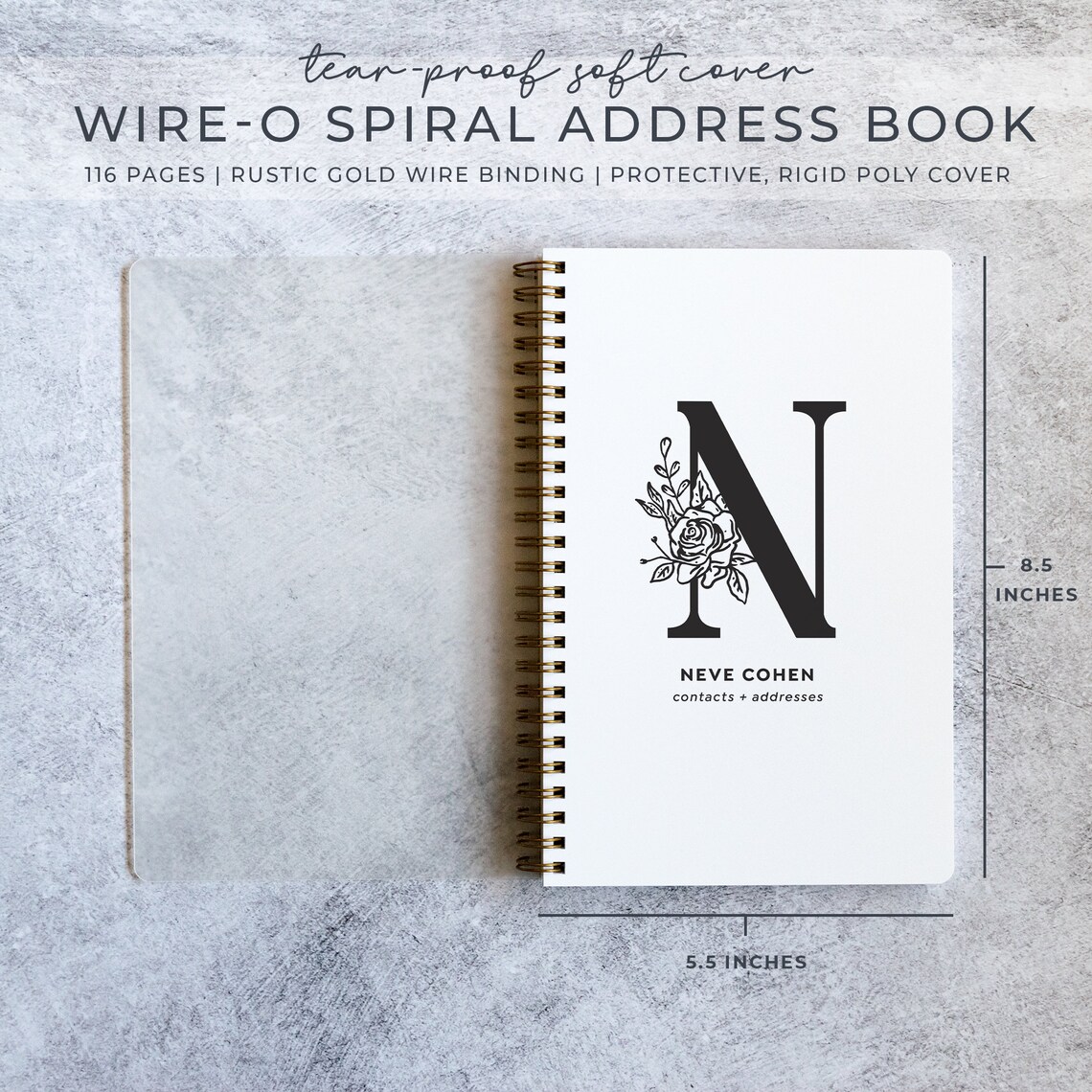 Personalized Address Book With Gold Spiral Binding and - Etsy