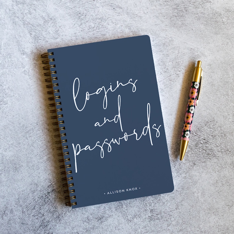 Minimalist Password Keeper With Personalized Cover | Gold Spiral ...