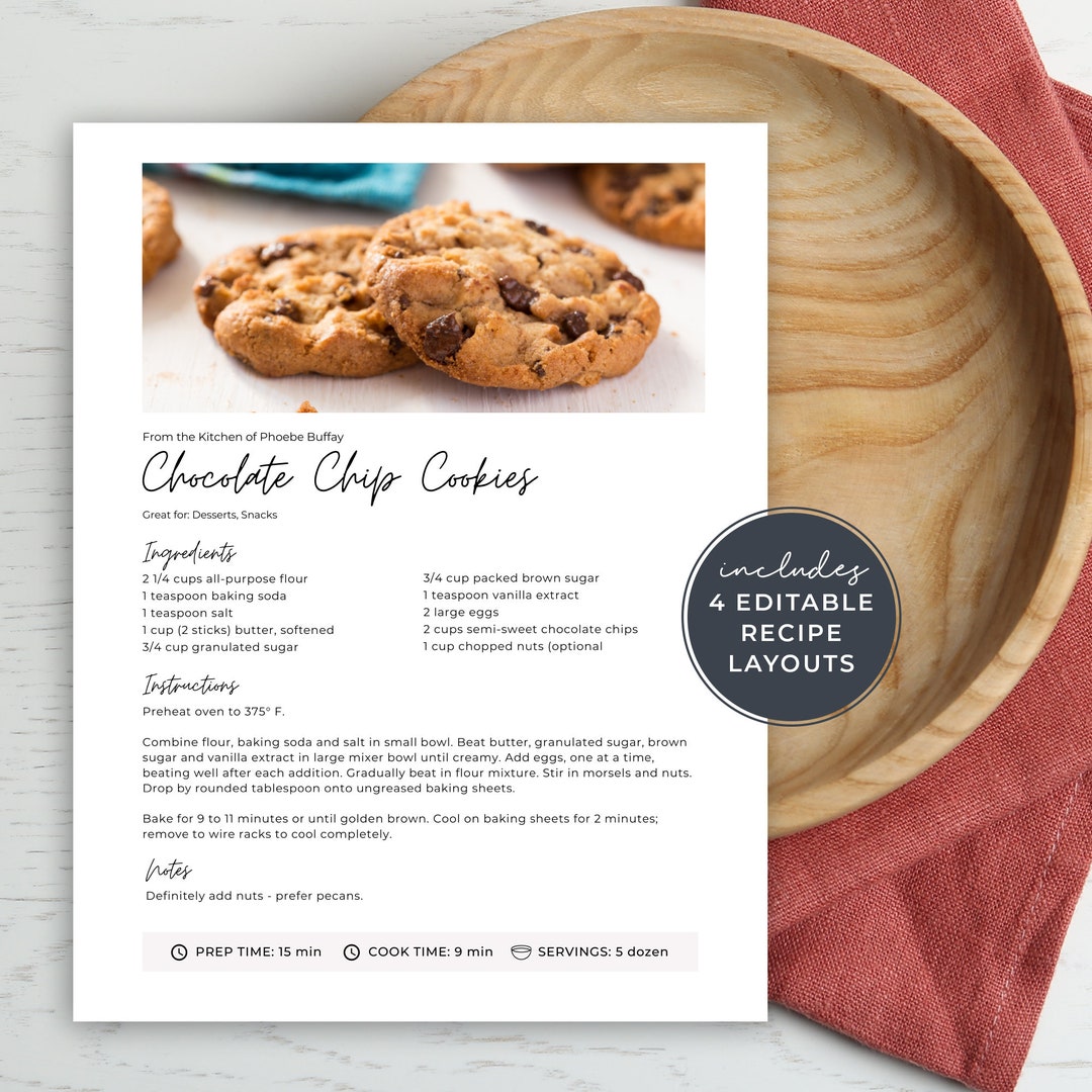 Editable Recipe Template for Canva Recipe Cards Custom - Etsy