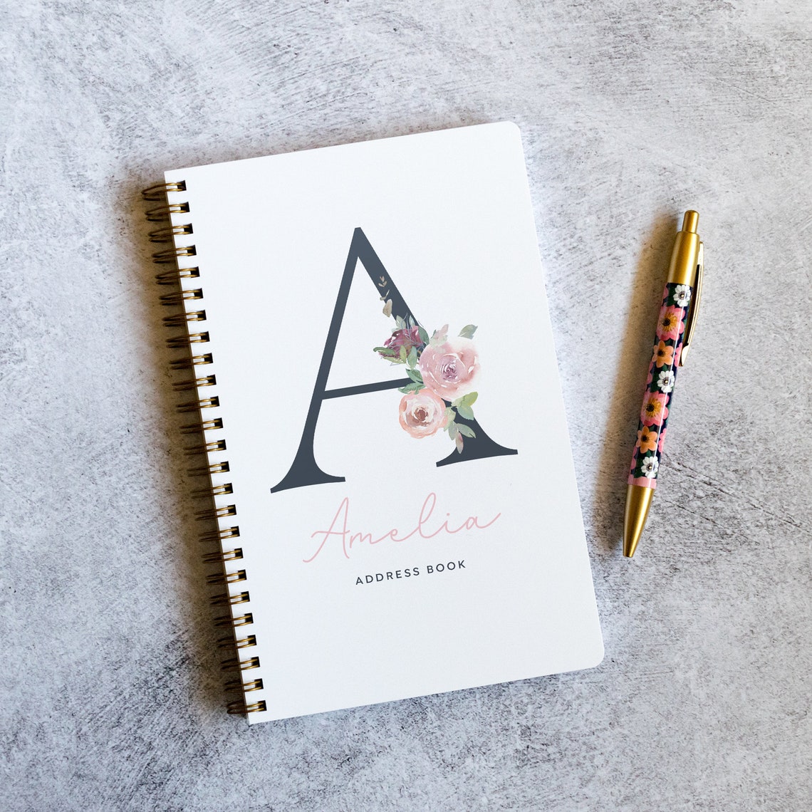 Address Book With Monogrammed Cover, Gold Spiral Notebook for Addresses ...