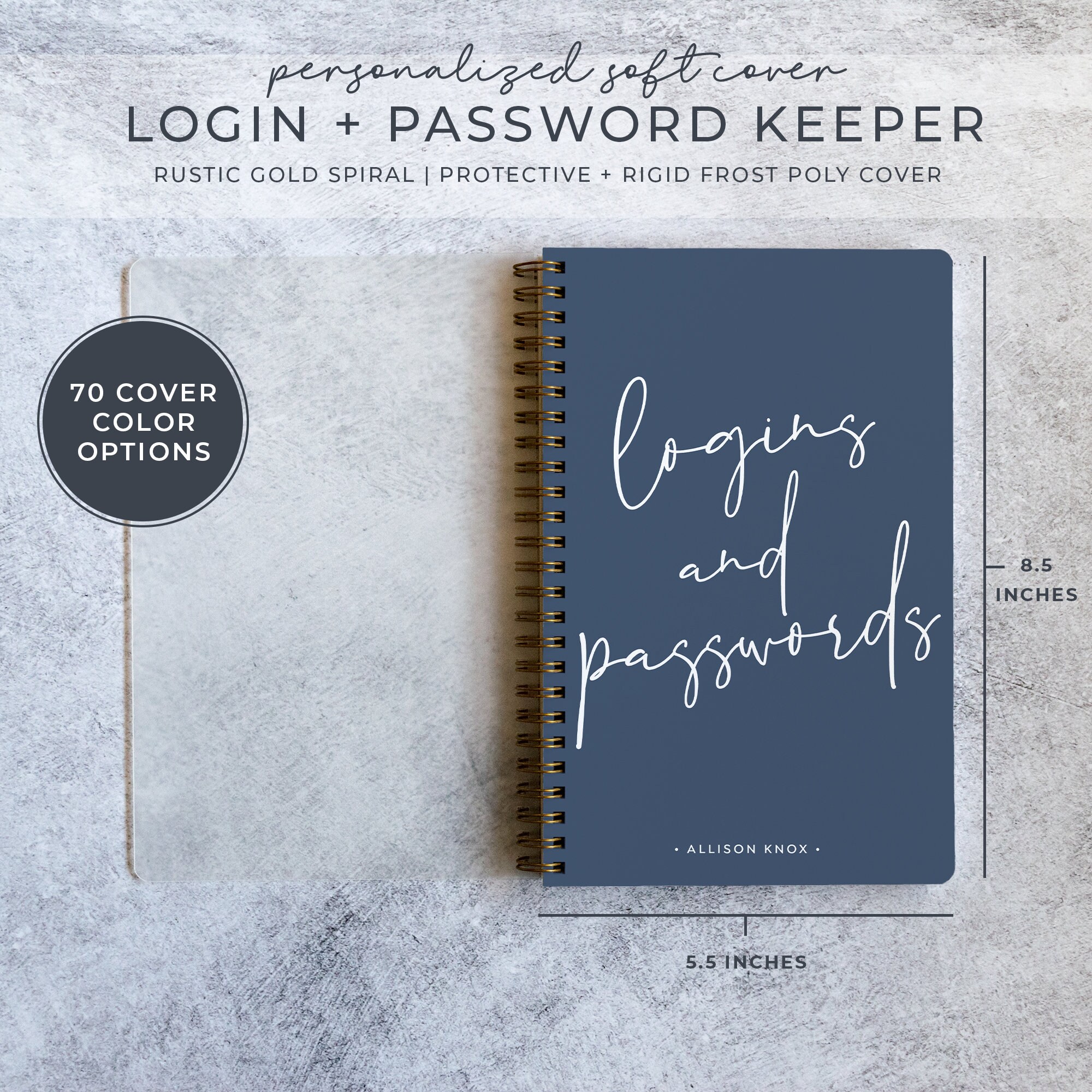 Minimalist Password Keeper With Personalized Cover | Gold Spiral ...