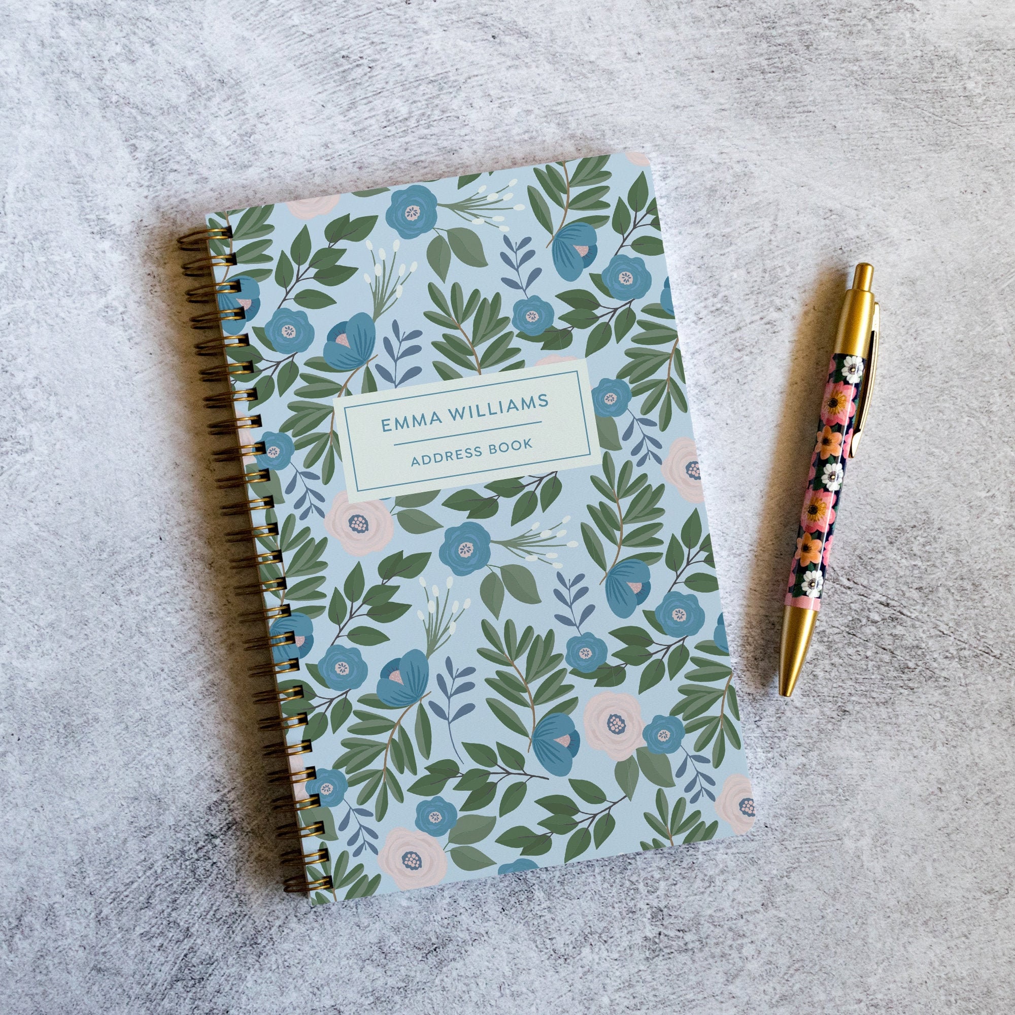 Printed Address Book With Personalized Cover, Spiral Notebook for ...