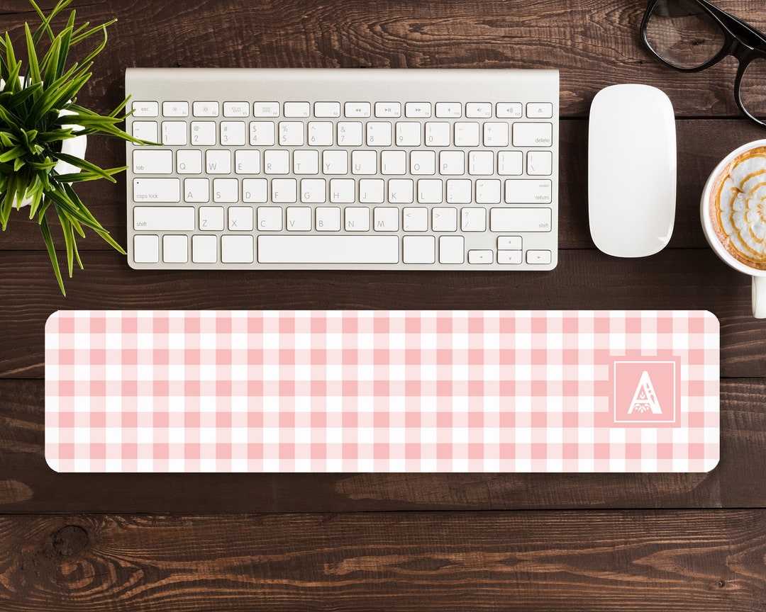 Pink Gingham Wrist Rest, Monogrammed Keyboard Wrist Rest With Non-slip ...