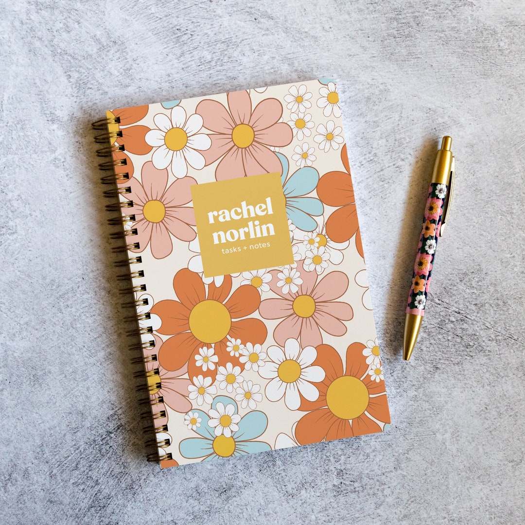 Retro Flower to Do List Spiral Notebook, Softcover, Personalized ...