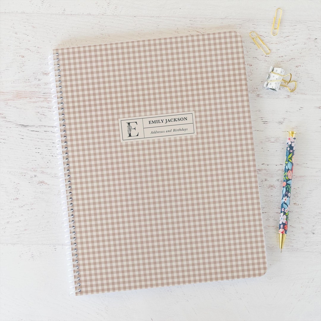 Personalized Address Book With Gingham Cover and White Coil Binding | 6 ...