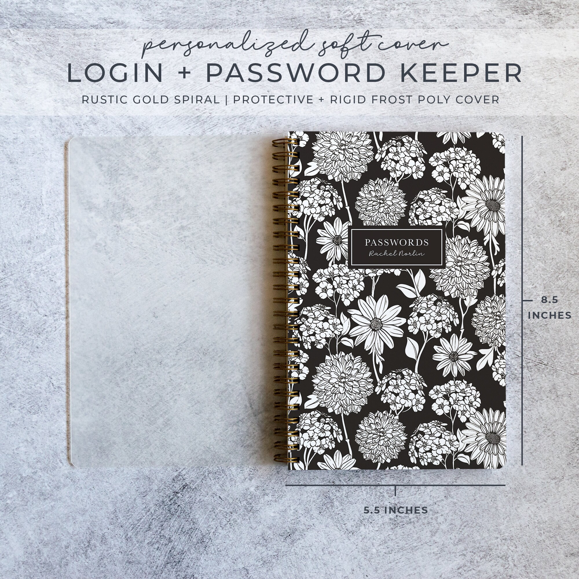 Personalized Password Book With Gold Spiral Binding | Password Manager ...