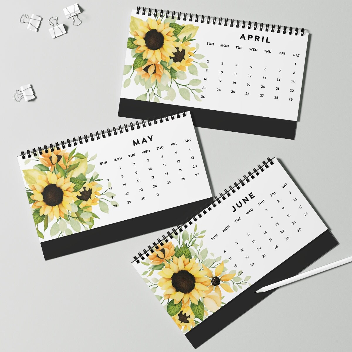Sunflower Desk Calendar With Stand Spiral-bound Calendar - Etsy