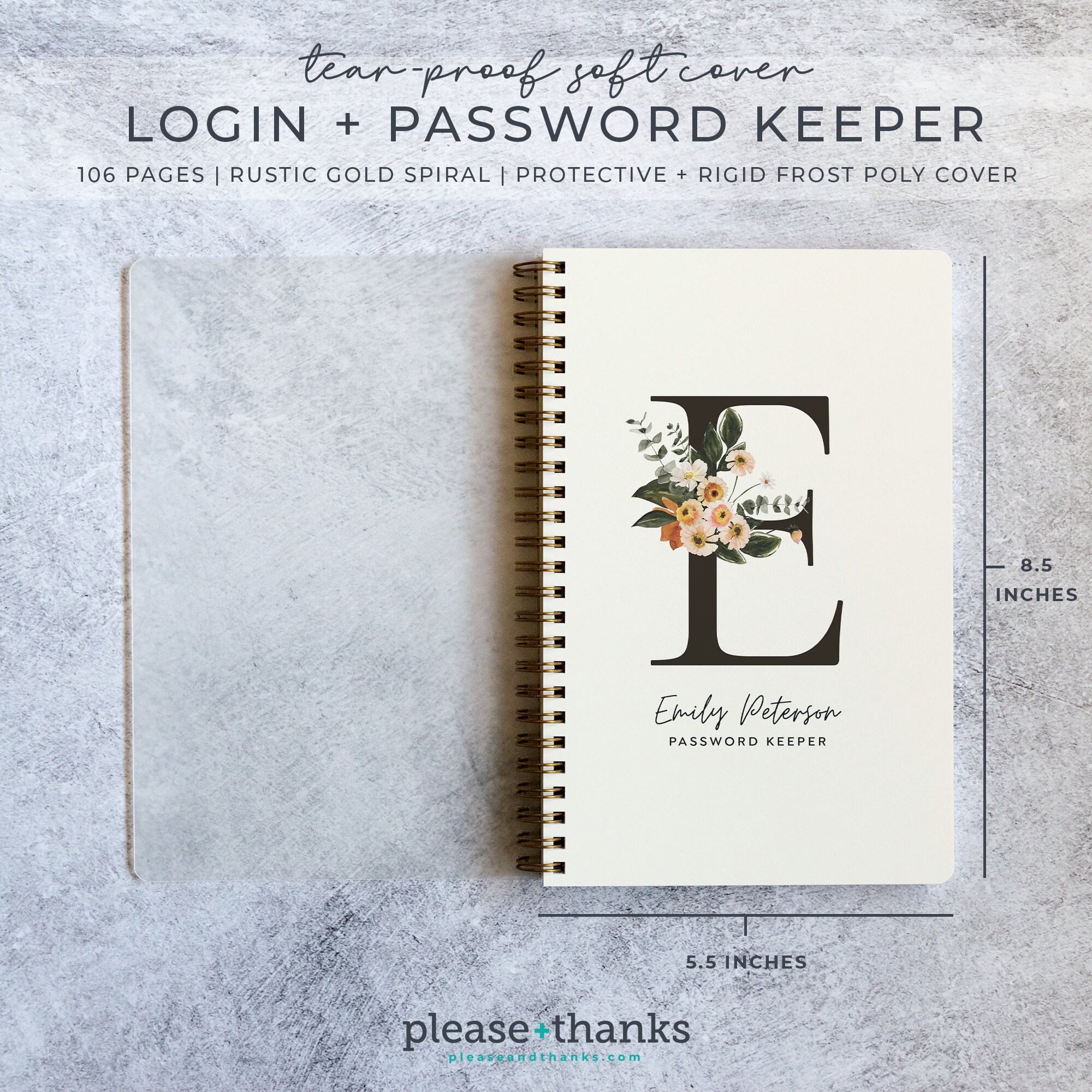Autumn Florals Password Keeper, Monogrammed Spiral Notebook for ...