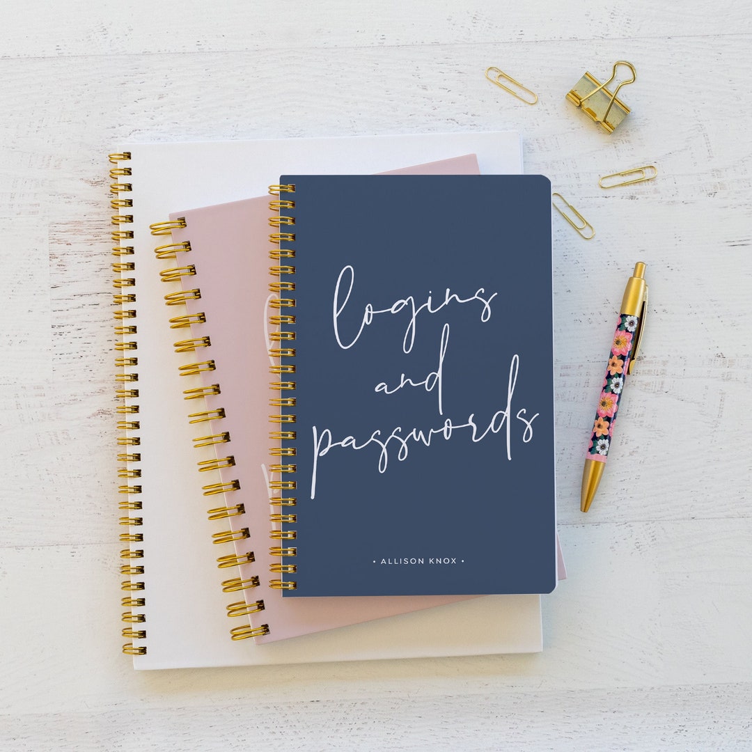 Password Keeper, Personalized, Gold Spiral Notebook for Logins and ...
