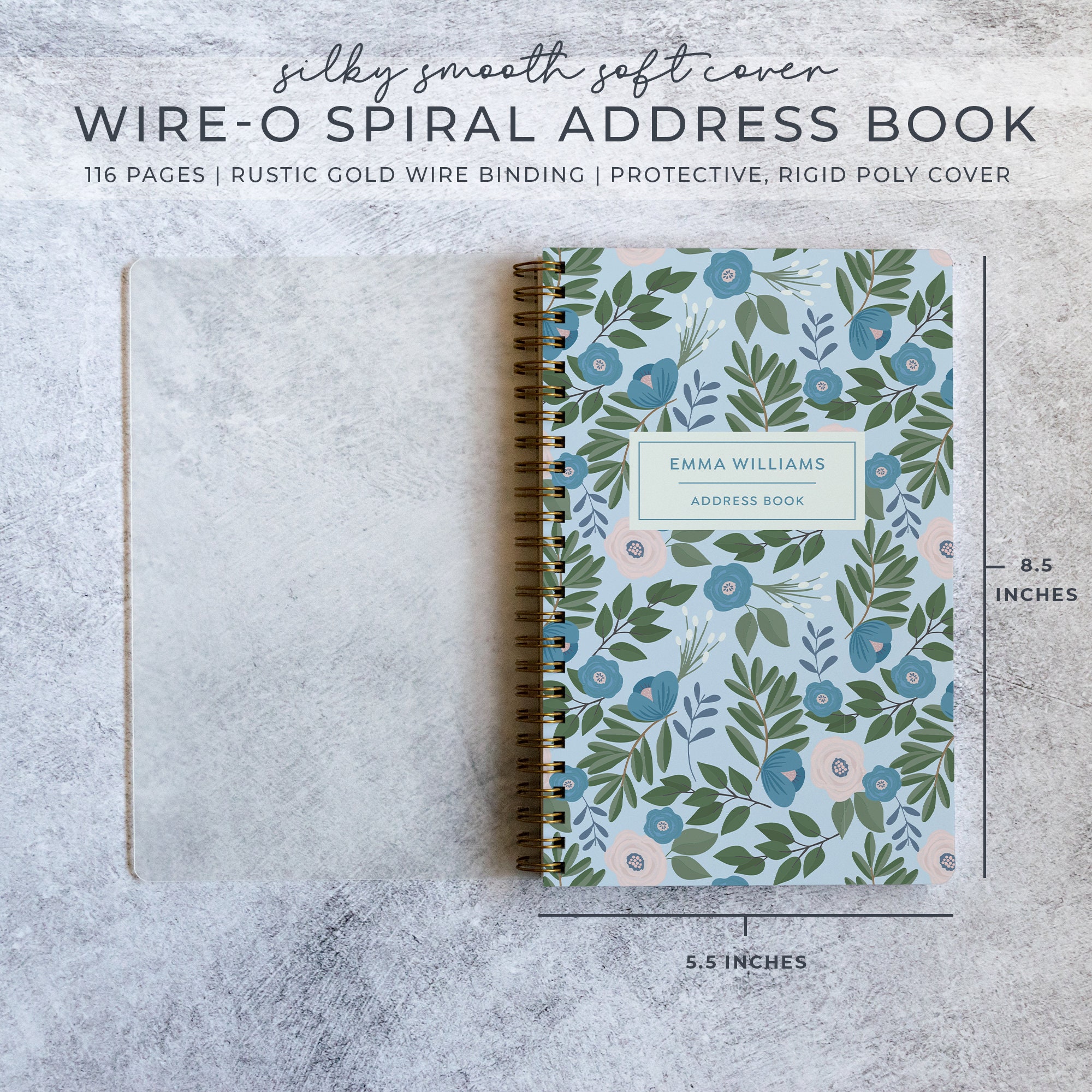 Printed Address Book With Personalized Cover, Spiral Notebook for ...