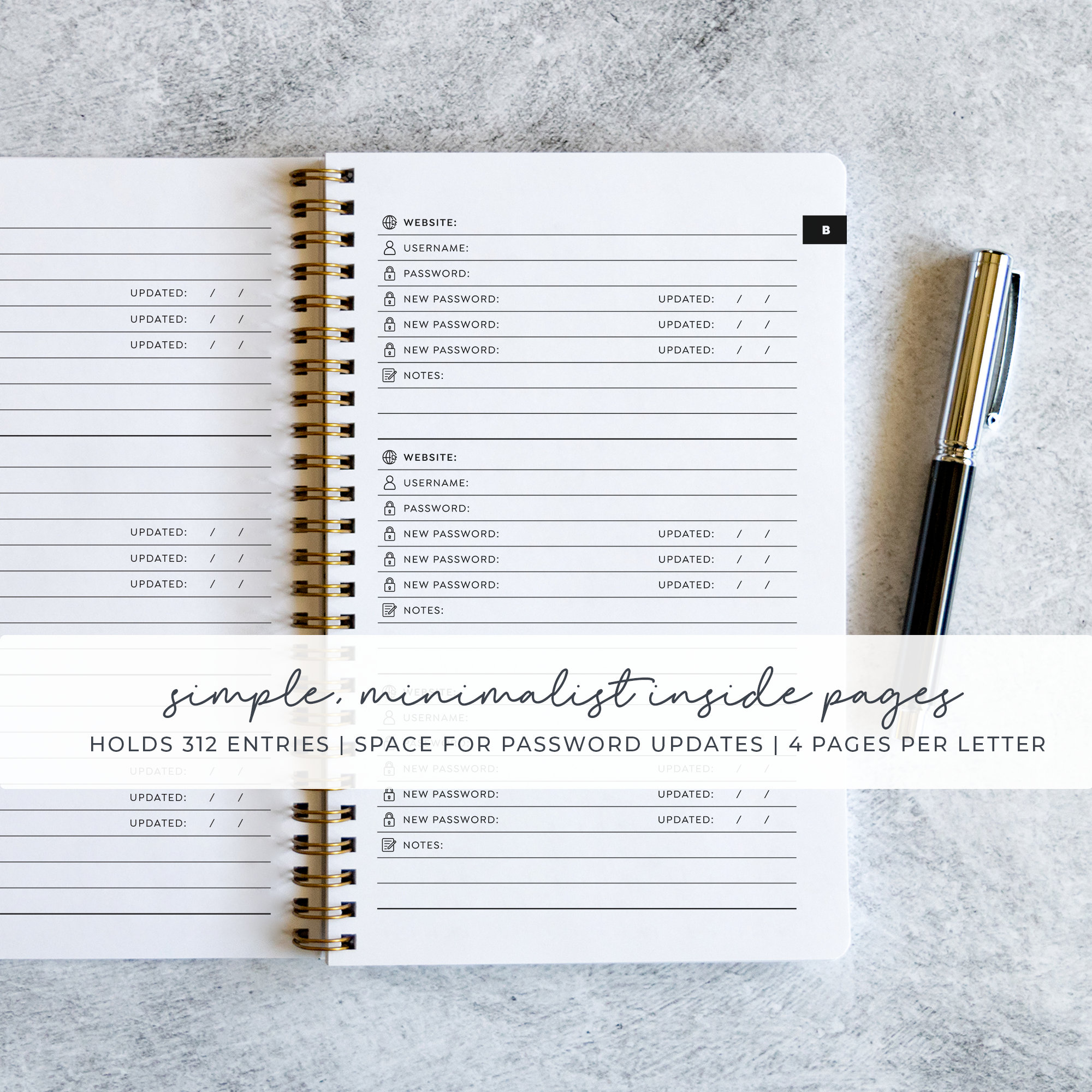 Minimalist Password Keeper With Personalized Cover | Gold Spiral ...