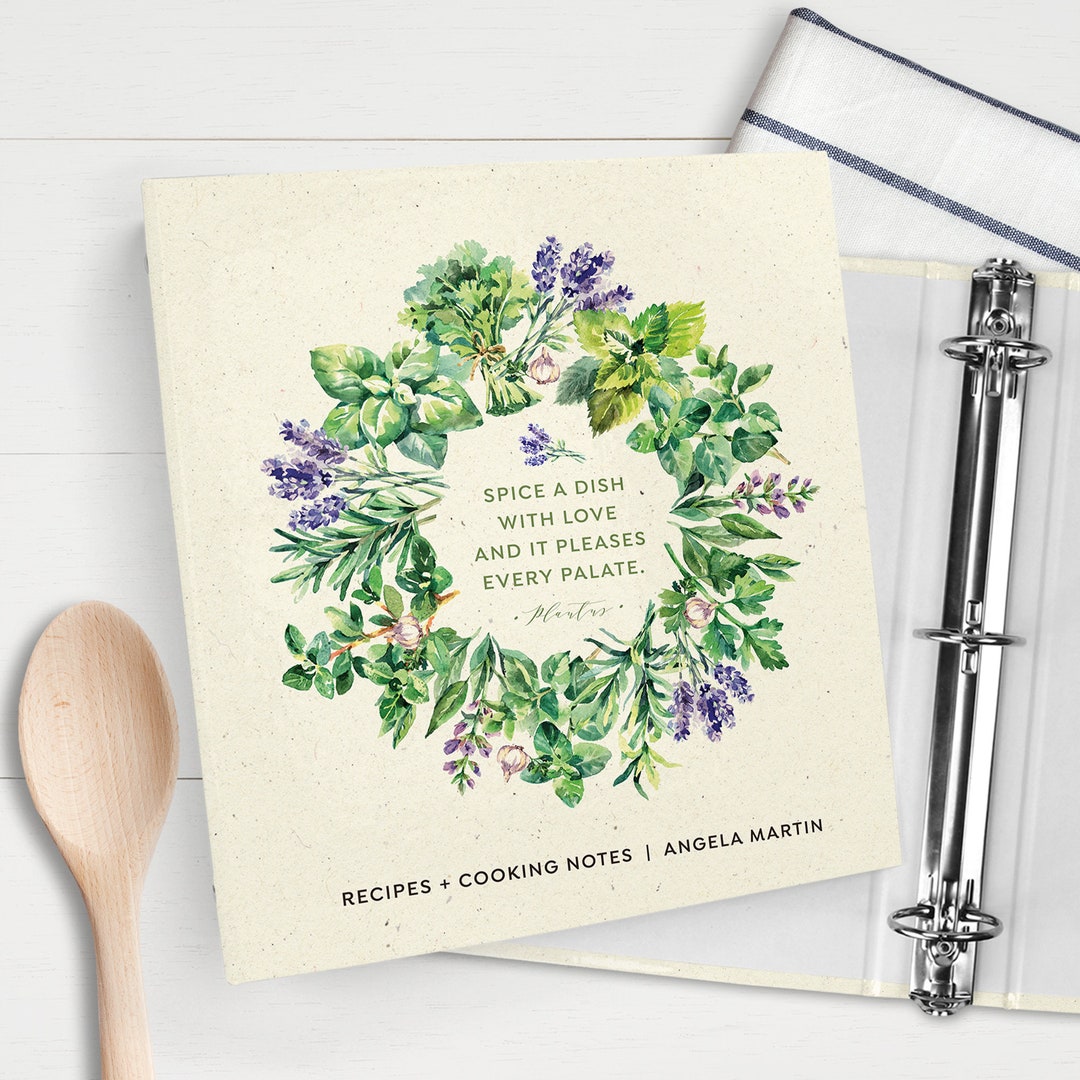 Recipe Card Book | Herb Wreath Recipe Card Binder, Personalized Gifts ...