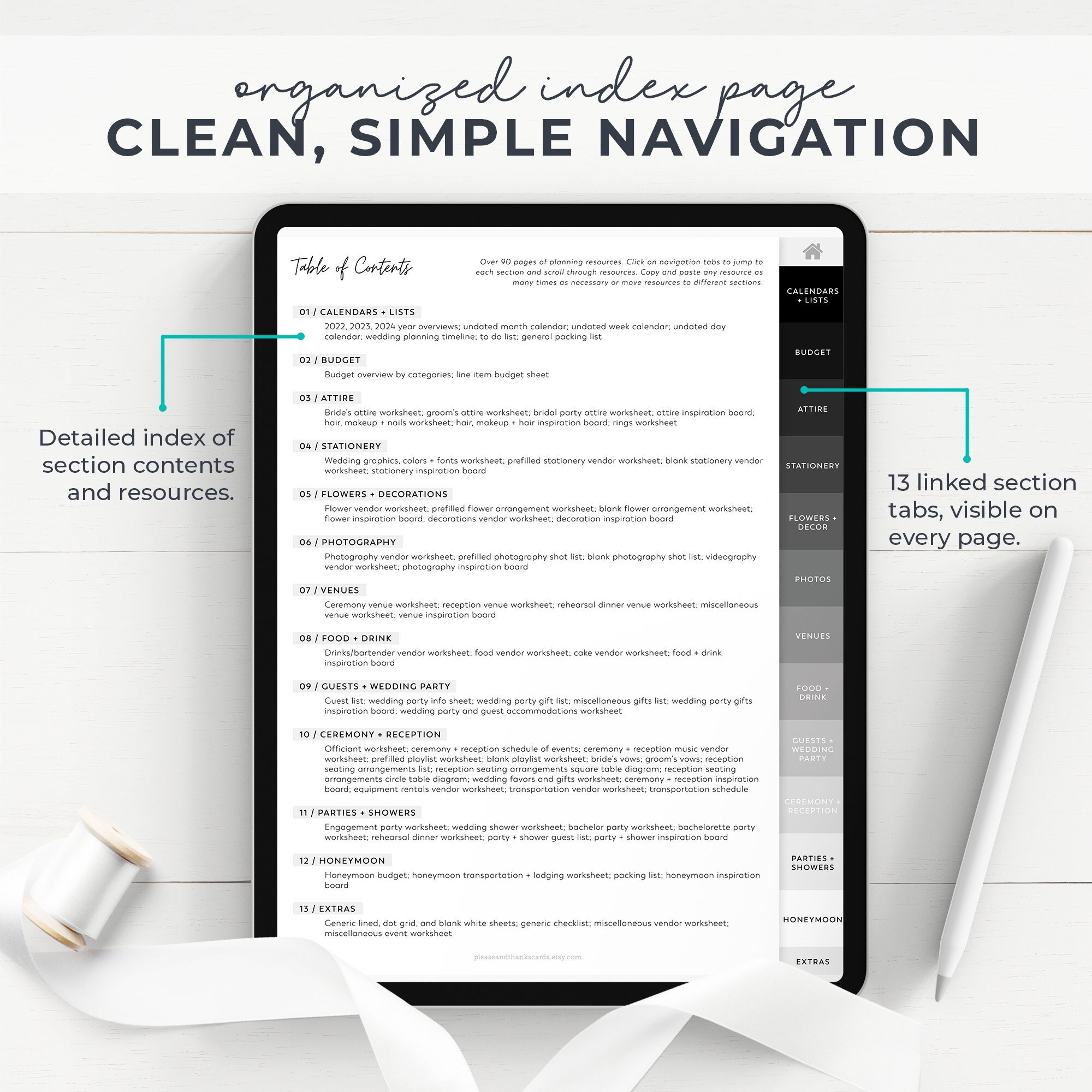 Digital Wedding Planner for Goodnotes With Hyperlinked Tabs, Black ...
