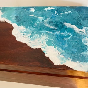 Sea Hand Painted Wooden Keepsake, Seaside Beach Box, Ocean Wave Wooden ...