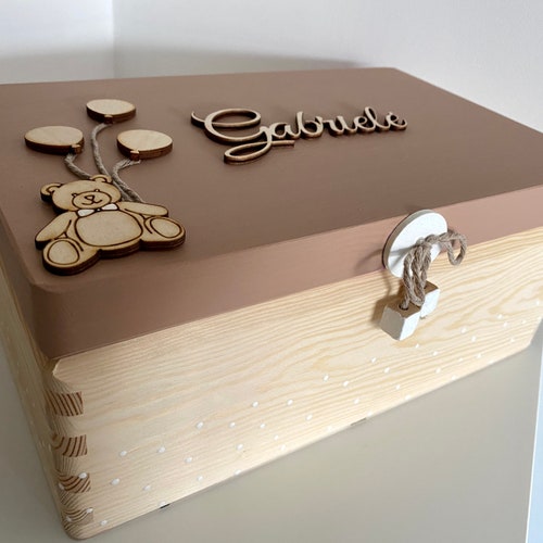 Box With Teddy Bear for Baby Wooden Keepsake With Name - Etsy