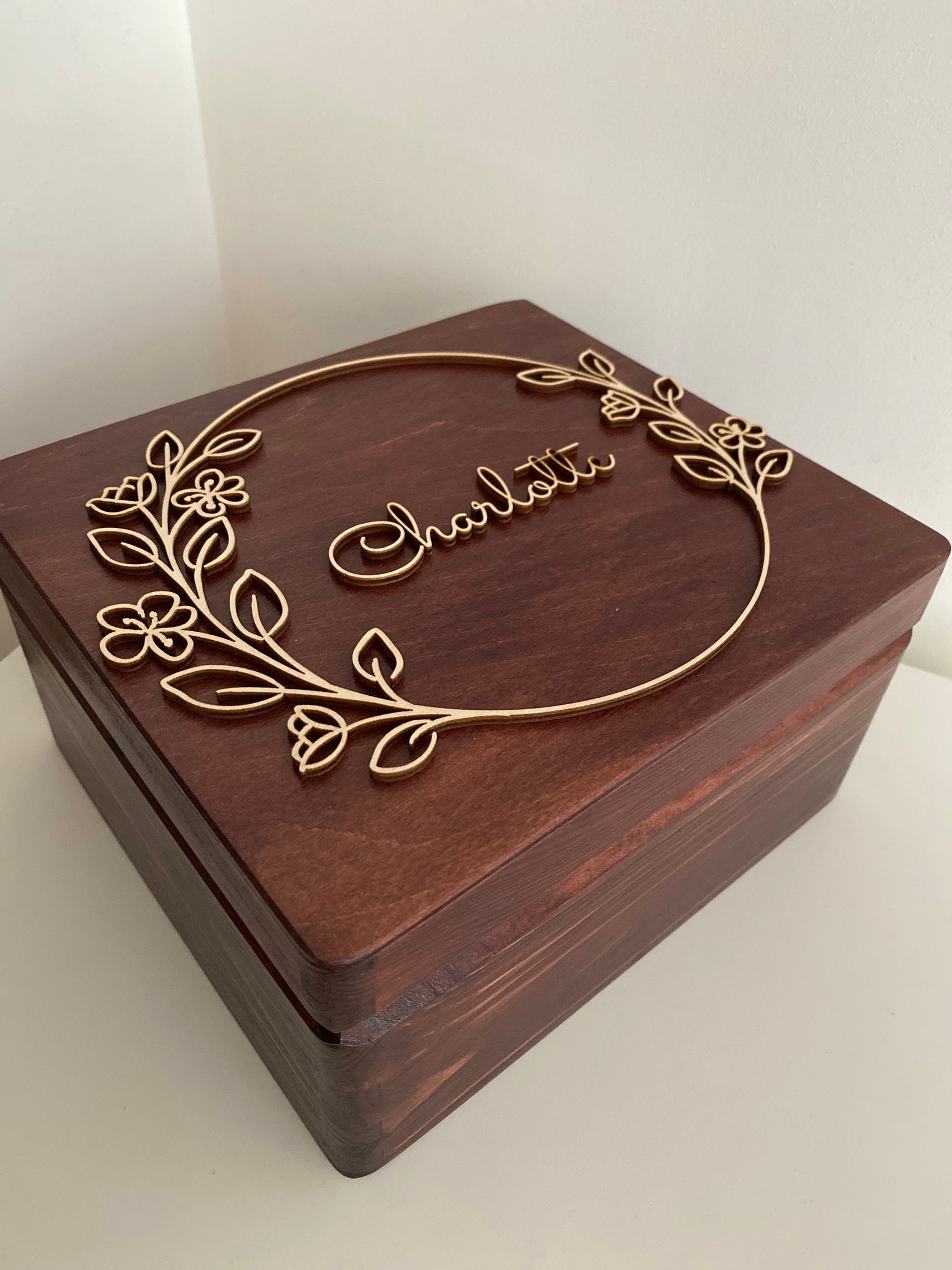 Box With Floral Frame and Name Wooden Keepsake With Name - Etsy