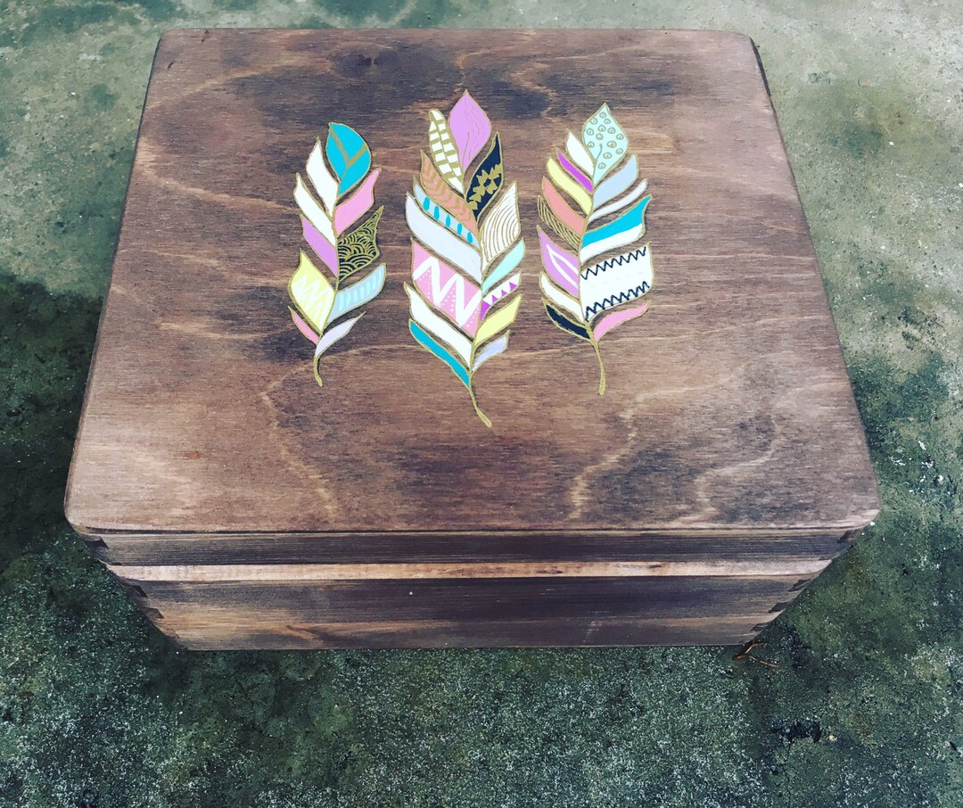 Unique Hand Painted Gift, Wooden Box, Box With Feathers, Indian Style ...