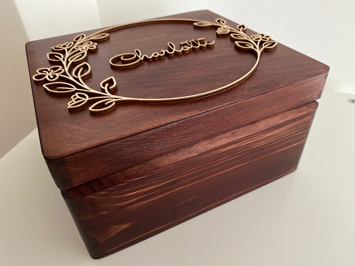 Box With Floral Frame and Name Wooden Keepsake With Name - Etsy