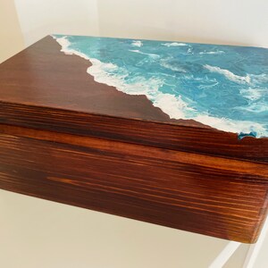Sea Hand Painted Wooden Keepsake, Seaside Beach Box, Ocean Wave Wooden ...