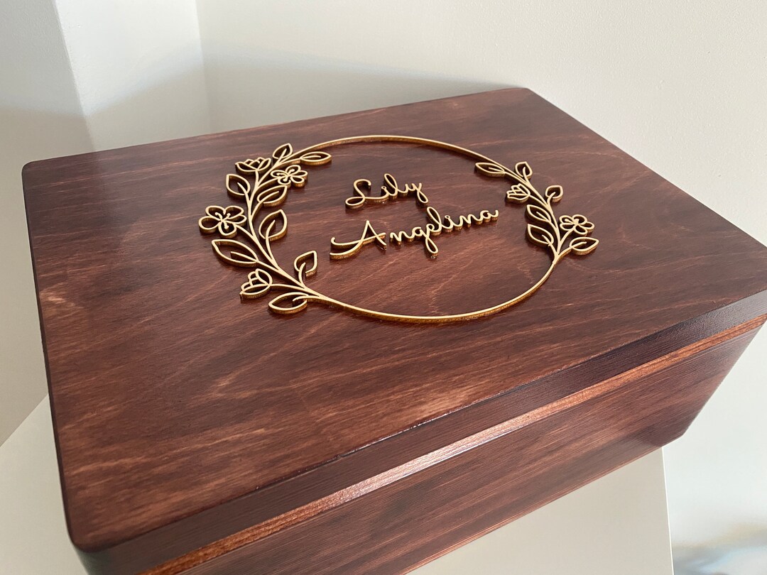Box With Floral Frame and Name, Wooden Keepsake With Name, Personalised ...