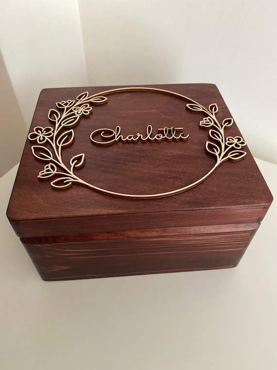 Box With Floral Frame and Name Wooden Keepsake With Name - Etsy