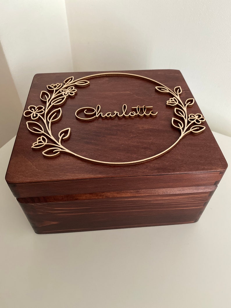 Box With Floral Frame and Name Wooden Keepsake With Name - Etsy