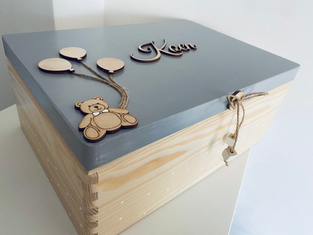Box With Teddy Bear for Baby, Wooden Keepsake With Name, Personalised ...