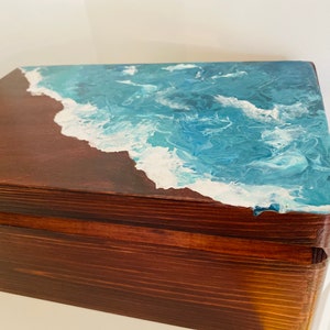 Sea Hand Painted Wooden Keepsake, Seaside Beach Box, Ocean Wave Wooden ...