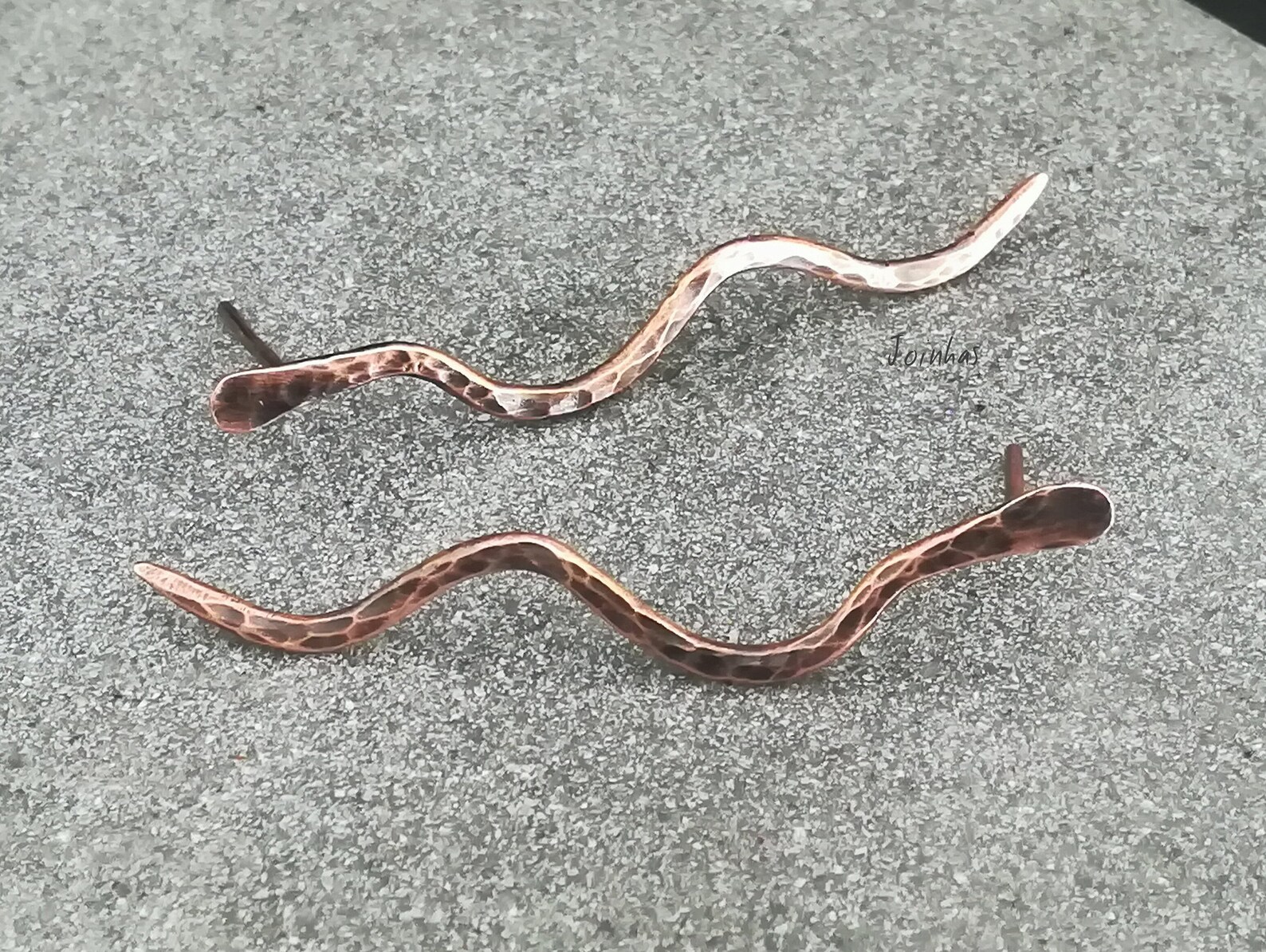 Hammered Copper Snake Earrings, Long Post, Minimalist Serpent Jewelry ...